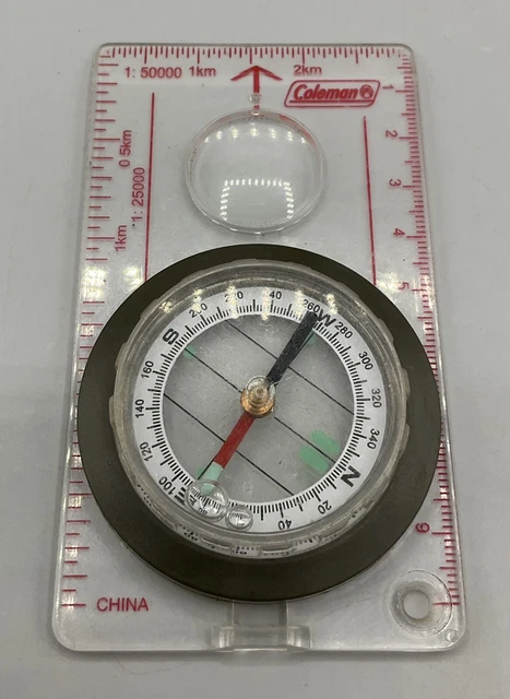 COLEMAN CLEAR MAP Compass Magnifier Ruler Scale Scout Hiking Camping ...