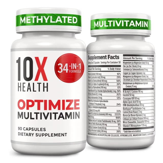 10X HEALTH OPTIMIZE Multivitamin for Men - 90 Capsules, Methylated ...