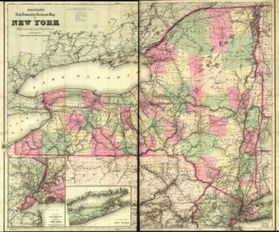 1883 MAP| COLTON'S new township railroad map of New York with parts of ...