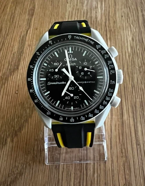 BLACK/YELLOW MISSION TO Moon Rubber Strap Omega-Swatch Speedmaster ...