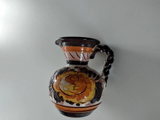 MAJOLIKA KERAMIK GERITZT Vase kleiner Krug geflochtener Henkel EUR 3,00 - PicClick DE