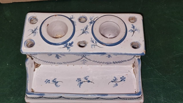 ANCIEN ENCRIER EN faience blanc et bleu 18eme EUR 55,00 - PicClick FR
