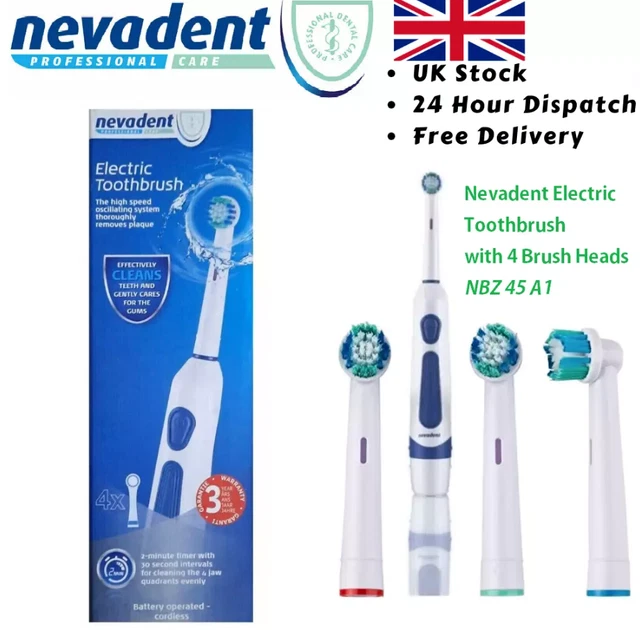 NEVADENT ELECTRIC TOOTHBRUSH 4 Brush Heads Battery Powered Travel Friendly 11.94 PicClick UK