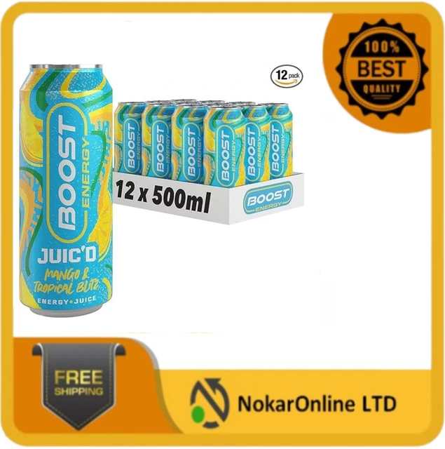 BOOST JUIC'D ENERGY Drink Mango & Tropical Blitz, 500ml x 12 pack £13. ...