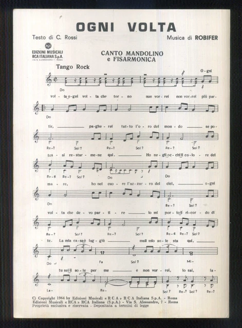 SPARTITO MUSIC - "Ogni Volta" Festival Sanremo 1964 - Paul Anka, Roby ...
