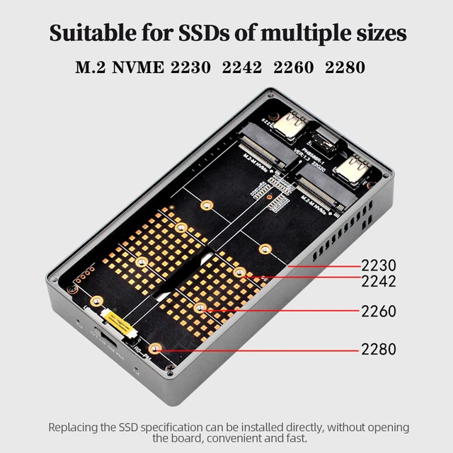 M.2 NVME M2 SSD Case Dual Bay RAID Hard Disk Box Gen 2 20Gbps for ...