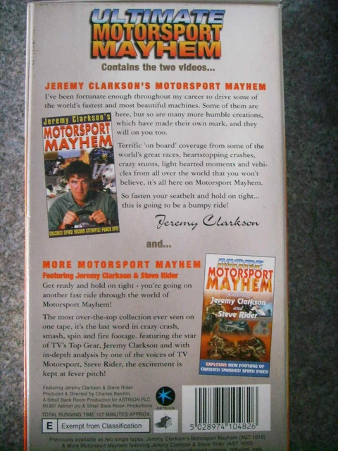 JEREMY CLARKSON'S ULTIMATE Motorsport Mayhem 2 VHS Box Set 1997 Steve ...
