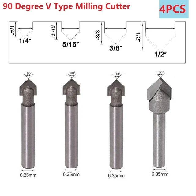 4PCS 1/4 INCH Shank 90?? V Groove Router Bit Set,CNC Engraving Drill ...