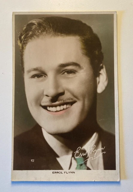 REAL PHOTO COLOURED Postcard Errol Flynn Actor Warner Picturegoer ...