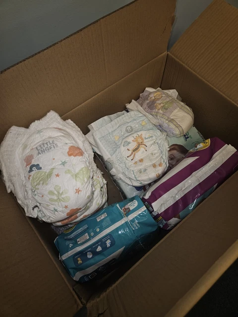 BOX OF NAPPIES, Nappy Pants, Pampers, Asda LIttle Angels and More £40. ...