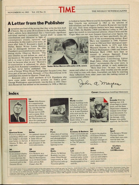 TIME MAGAZINE - Nov. 14, 1983 - JFK cover - How Good A President Was He ...
