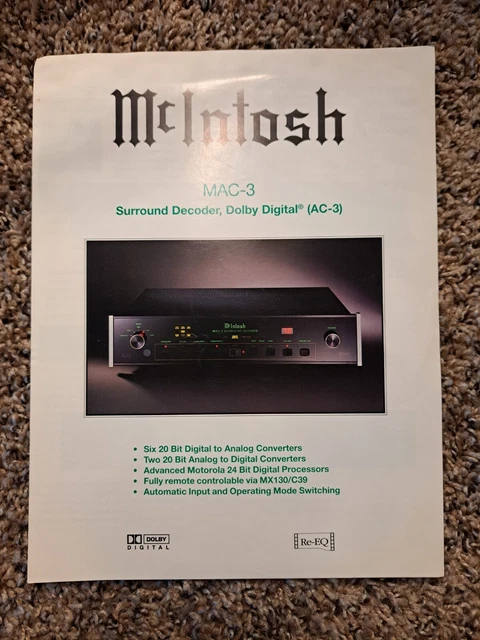 MCINTOSH MAC-3 SURROUND Decoder Dolby Digital Original Vtg Dealer Spec ...