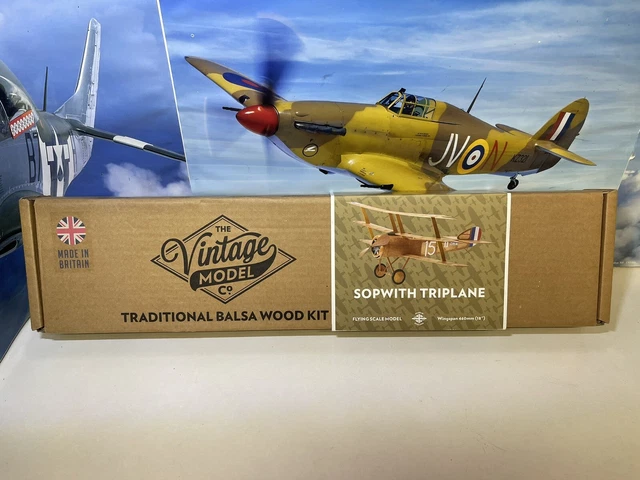 SOPWITH TRI-PLANE MODEL rubber-powered balsa wood aircraft flying craft ...
