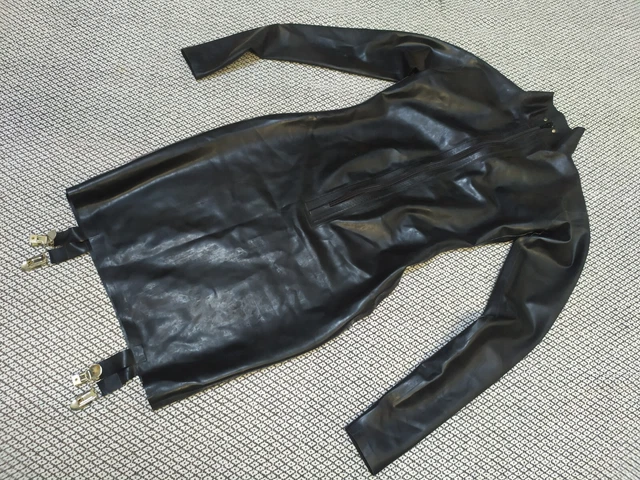 Schwarz Latex Kleid Reißverschluss Gummi Kostüm Cosplay Kostüm Party 