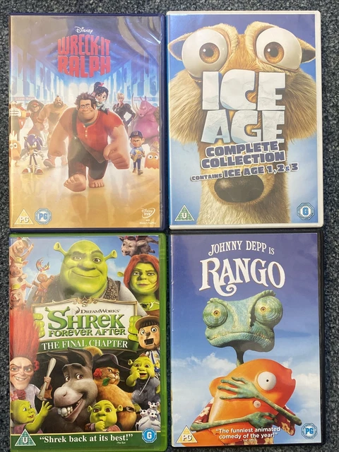4X MOVIES(WRECK-IT RALPH, Rango,Shrek Forever After, Ice Age Complete ...