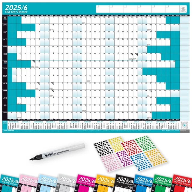 2025/2026 MID-YEAR WALL Calender LAMINATED Planner Calendar Chart +Pen ...