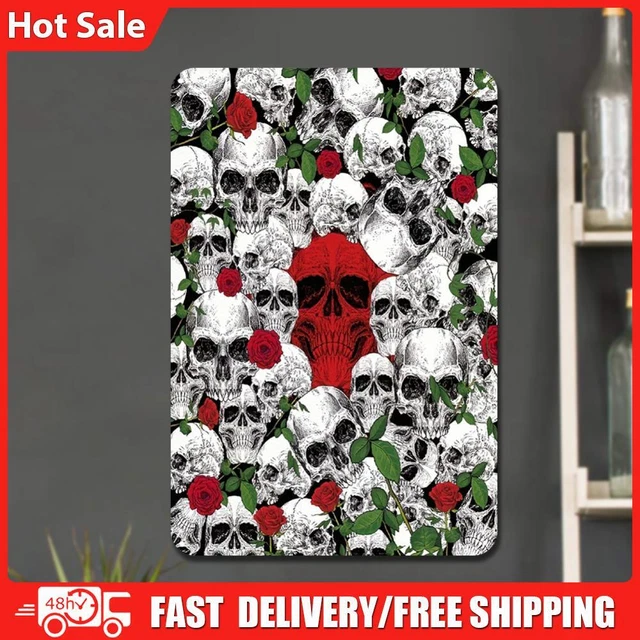 VINTAGE METAL PLATE Skull Rectangular Iron Painting Wall Art Bar Decor ...
