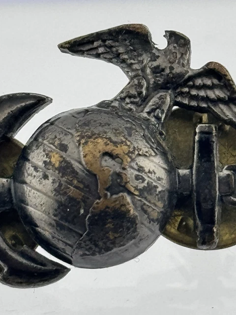 VINTAGE 1940S WWII USMC Marine Collar EGA Clutch back Blackened Brass £ ...