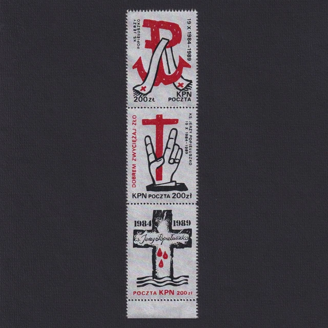 POLAND 1989, KPN Post label, priest Jerzy Popieluszko, Propaganda £14. ...