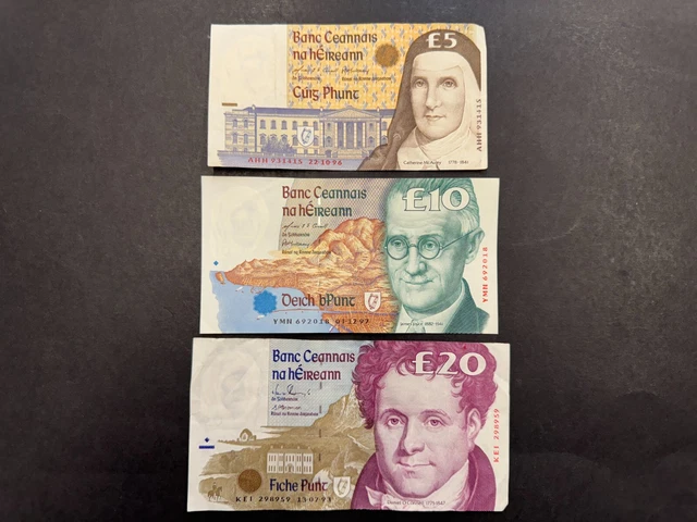 RARE CENTRAL BANK Of Ireland Pounds Banknote Set 1993-1997 (3) LOT ...