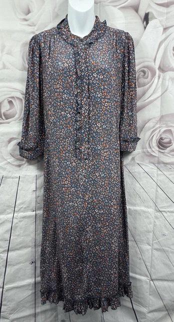 JAEGER MIDI SHIFT Dress Blue Red Ditsy Floral Size 10 Frilly Trim ...