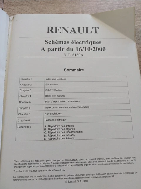 MANUEL REPARATION SCHEMAS Electriques RENAULT MEGANE SCENIC Apres 2000 ...