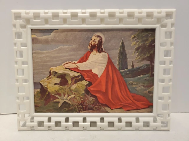 VINTAGE MID-CENTURY NU-DELL Plastic Jesus In Gethsemane Garden Print 8. ...