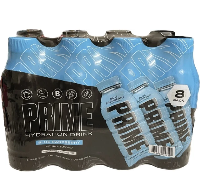 PRIME HYDRATION BLUE Raspberry 16.9 fl oz Bottles 8 Pack New Logan Paul ...