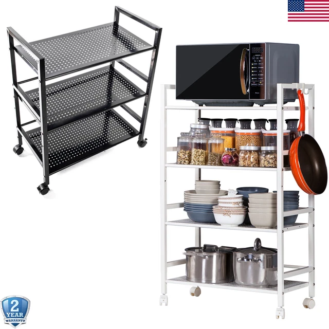 4 TIER STORAGE Cart Metal Rolling Utility Mobile Shelving Rack Trolley ...