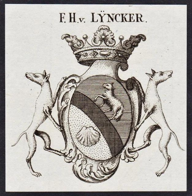 LYNCKER COAT OF Arms Adel Gravure sur Cuivre Héraldique 1820 EUR 15,18 ...