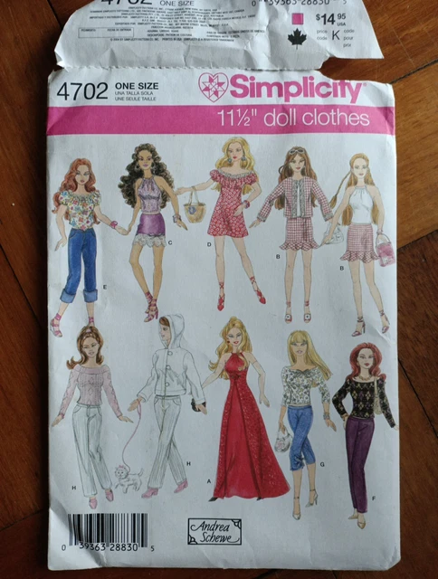 SIMPLICITY SEWING PATTERN 4702 Fashion Doll Barbie Clothes Outfits ...