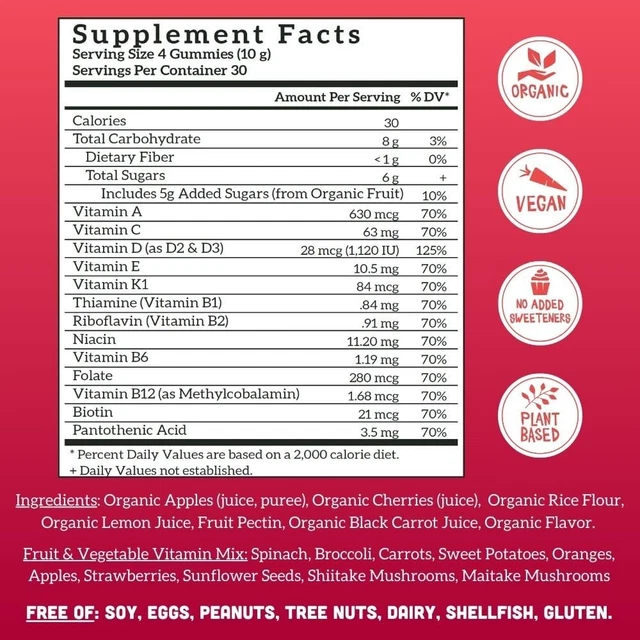 LLAMA NATURALS VEGAN Organic Multivitamin Gummies for Women and Men ...
