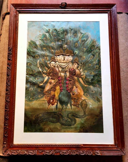 ANTIQUE INDIAN OLEOGRAPH Print Artist Raja Ravi Varma Jari Textile Work ...