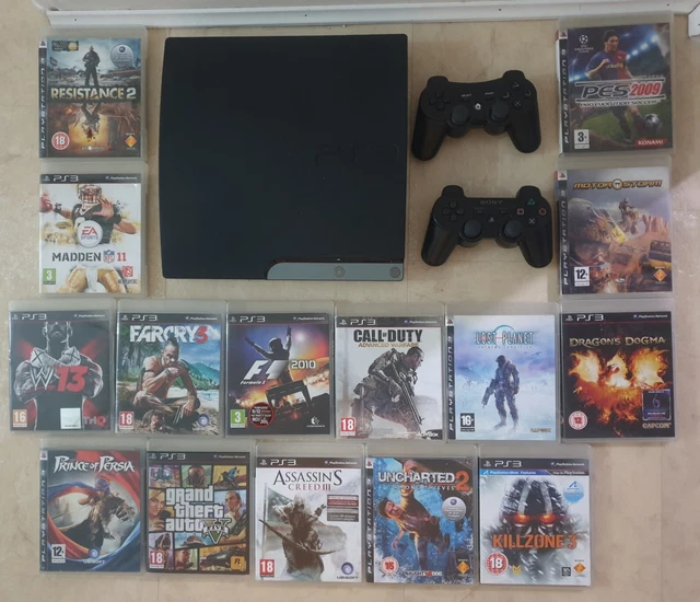 PS3 SLIM 500GB Stripped Cleaned MX4 Console Bundle 15 Games 2 ...