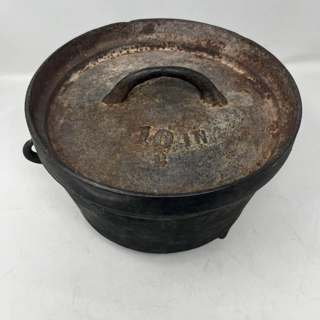 ANTIQUE CAST IRON Pot Gate Mark 3 Footed Camp Dutch Oven W/ Lid 10” £ ...