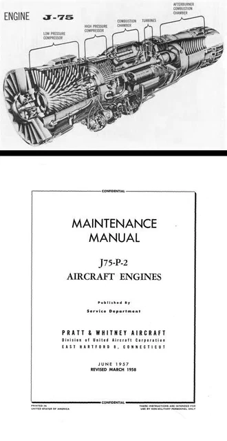 PRATT & WHITNEY J75 1950's historic manual archive rare detail CF-105 ...