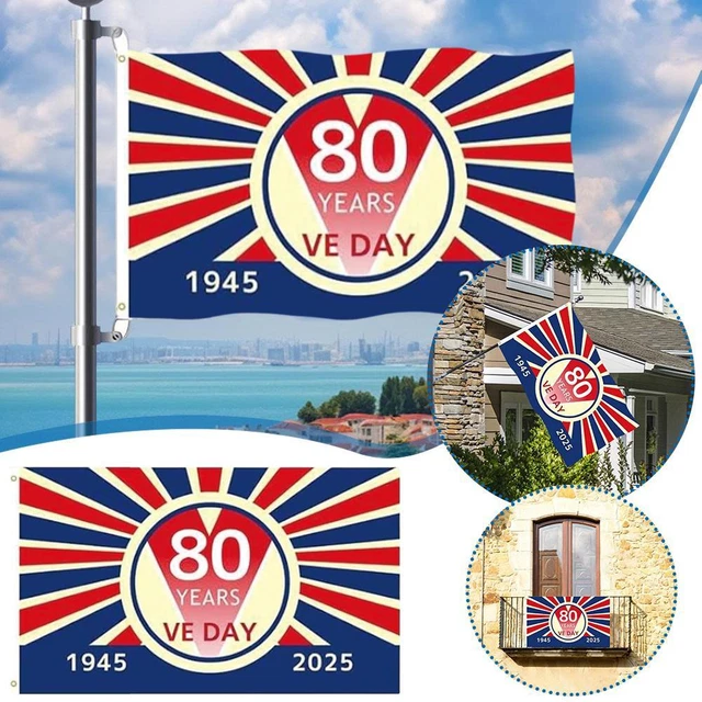 2025 VE DAY 80th Anniversary Flag Banner Decorations 3X5 FT Victory ...