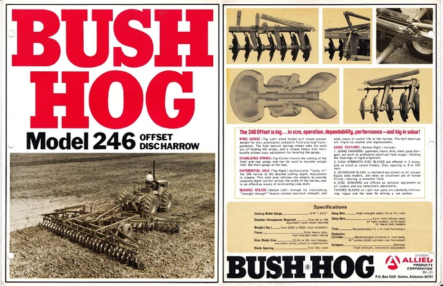 BUSH HOG SALES Brochure Offset Disc Harrow Model 246 gprdc1 $4.95 ...