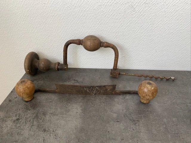 2 ANCIENS OUTIL a main perceuse chignole et plane menuisier art ...