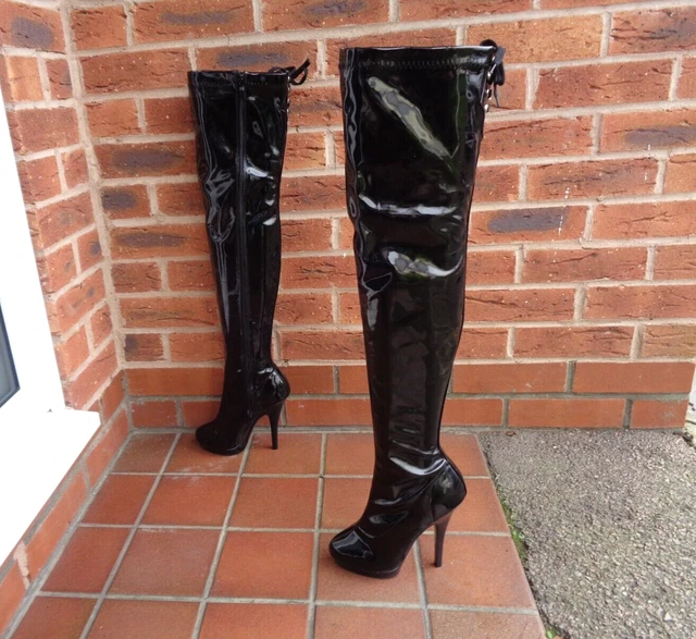SXXY BLACK PATENT THIGH HIGH PLATFORM BOOTS * 4 uk * DOMINATRIX ...