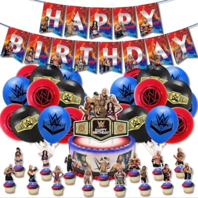 WWE WRESTLING BIRTHDAY Party Cake Toppers Balloons Decorations Banner ...