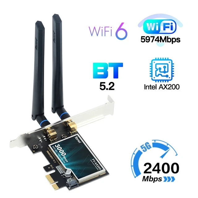 INTEL AX200 WIFI 6 PCIe WiFi Card Dual Band 802.11ax BT 5.2 Desktop ...