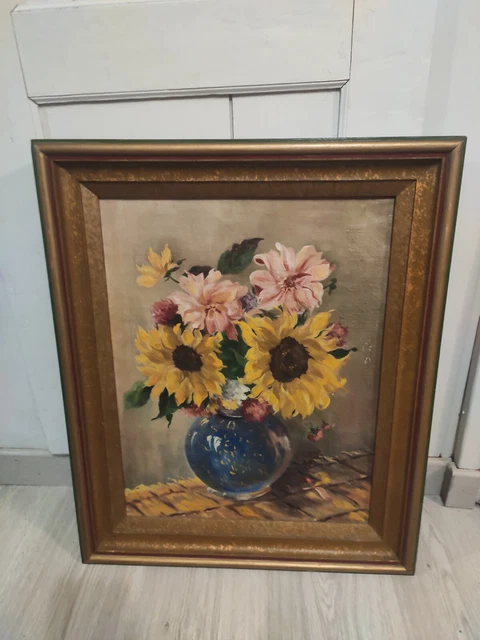 ANCIEN TABLEAU HUILE sur toile signé nature morte peint au dos EUR 29,00 - PicClick FR