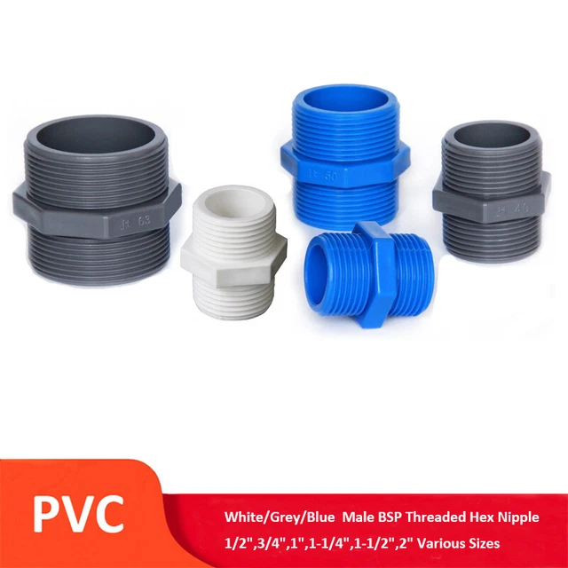PVC MALE BSP Threaded Hex Nipple Pressure Pipe Connector White/Grey ...