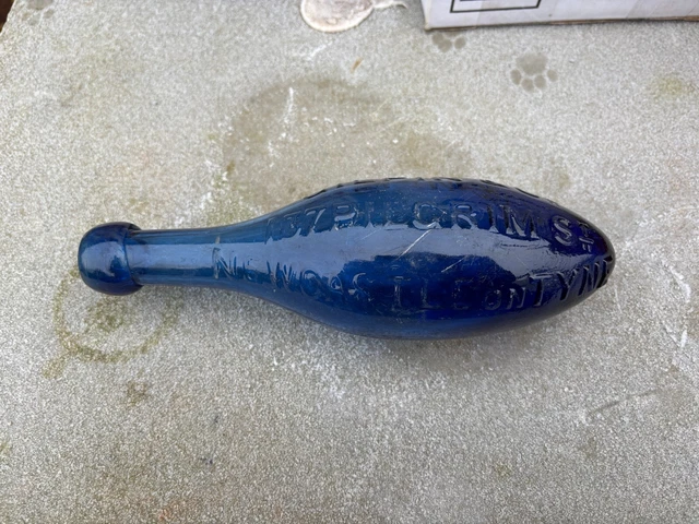 57707 OLD VINTAGE Antique Glass Bottle Blue Codd Hamilton Newcastle ...