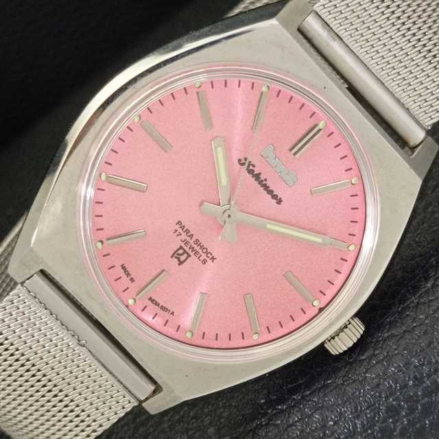 VINTAGE HMT KOHINOOR HAND-WINDING INDIAN MENS PINK COLOR DIAL WATCH ...