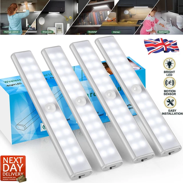STRIP LIGHT LED PIR Motion Sensor Wireless USB Rechargeable Cabinet ...