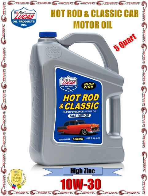 LUCAS OIL SAE 10W-30 Hot Rod & Classic Car Motor Oil High Zinc 5 Quarts ...