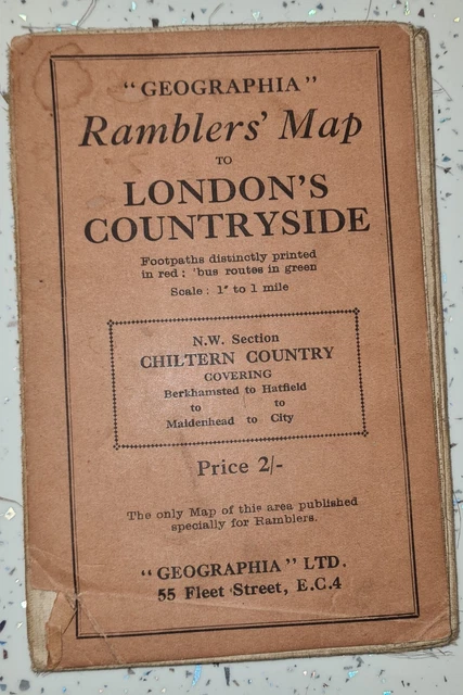 LONDON RAMBLERS CHILTERN map NW section 55 Fleet Street Footpaths & Bus ...