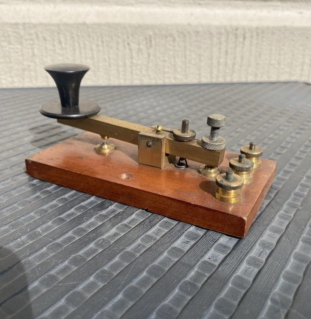 ANTIQUE MORSE CODE Key - Brass on Wooden Base . Morse Telegraph key £39 ...